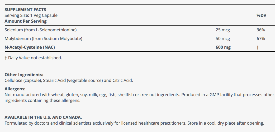 NAC, N-Acetyl Cysteine 600mg, 100 capsules, Protocol for Life Balance ...